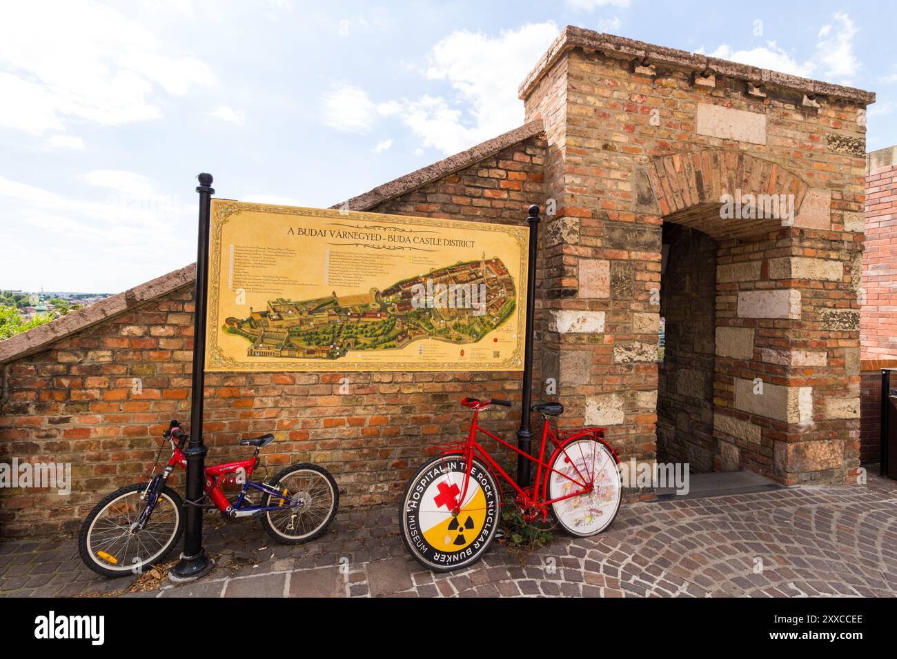 Information plaque on Toth Arpad promenade, map of Buda Castle district ...