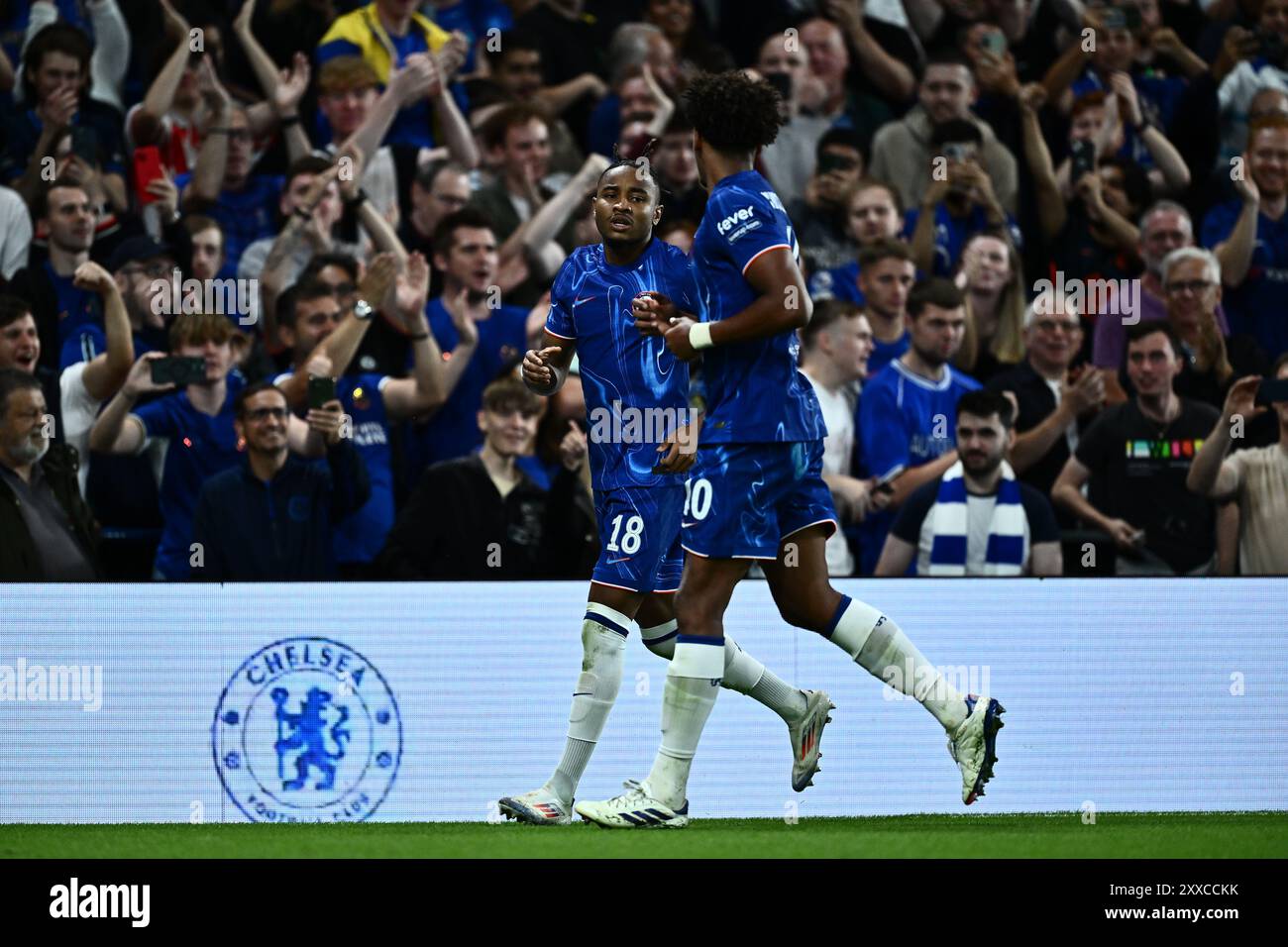 LONDON, ENGLAND - AUGUST 22: Christopher Nkunku, Renato Veiga of ...