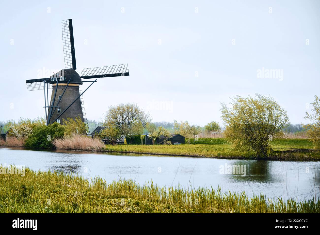 Kinderdijk, Rotterdam, Netherlands - April 11, 2024: Historic windmills ...