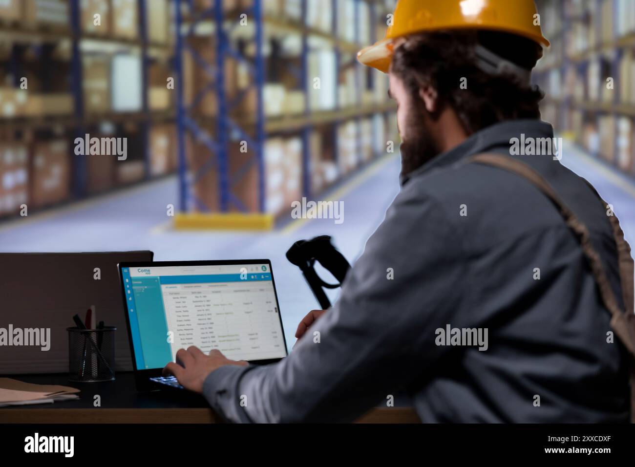 Supply manager creating order receipt for product shipment, working on ...