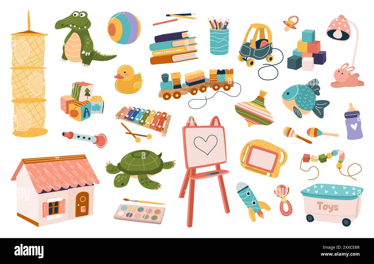 Set of cute plush and plastic toys for kids Stock Vector Image & Art ...