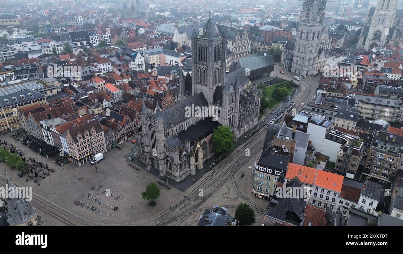 drone photo Saint-Nicolas Church Ghent Belgium europe Stock Photo - Alamy