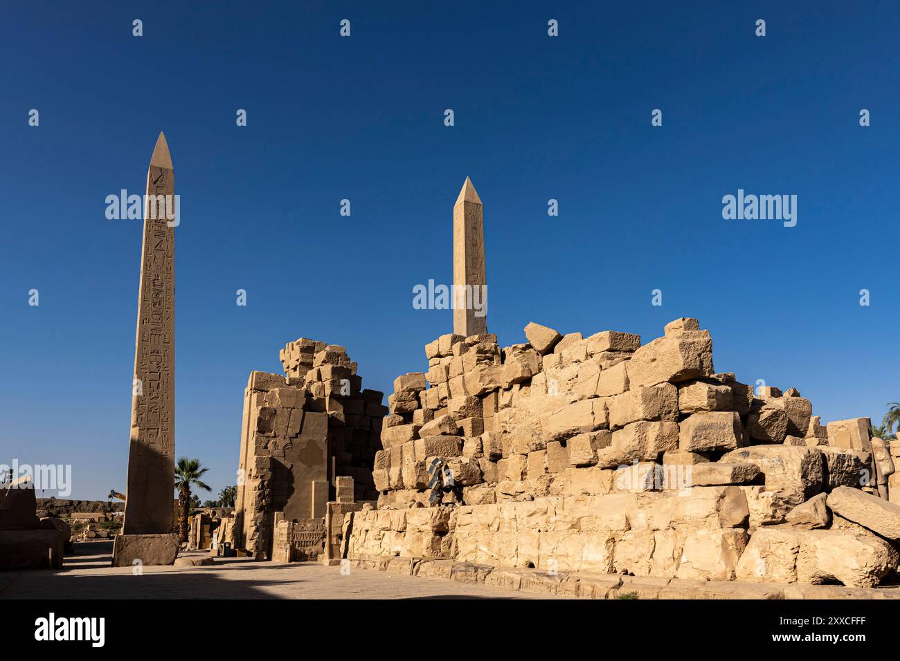 Karnak Temple, Amun temple, evening, Obelisks of thutmose I(left) and ...