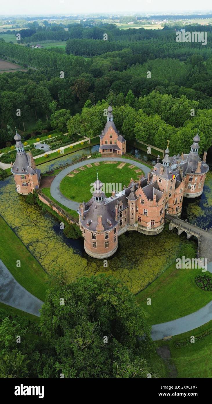 drone photo Ooidonk castle belgium europe Stock Photo - Alamy
