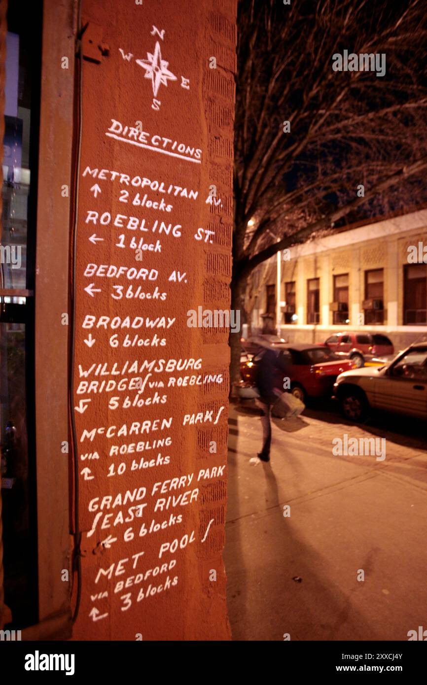 The life in Williamsburg. A street sign painted on a corner of a ...