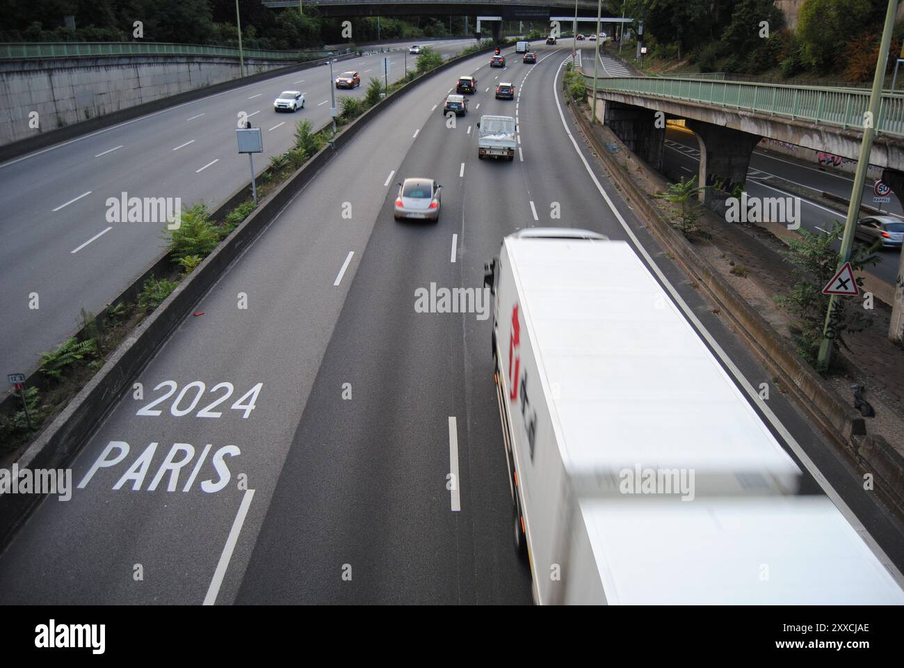 Paris, France - August 22 2024: Paris 2024 dedicated lane exclusively ...