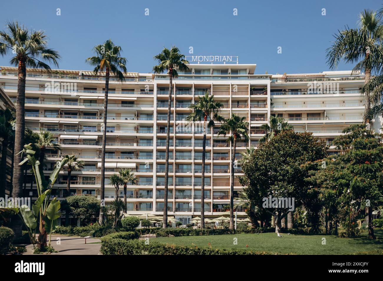 Cannes, France - August 1, 2024: Facade of the Hotel Mondrian in Cannes ...