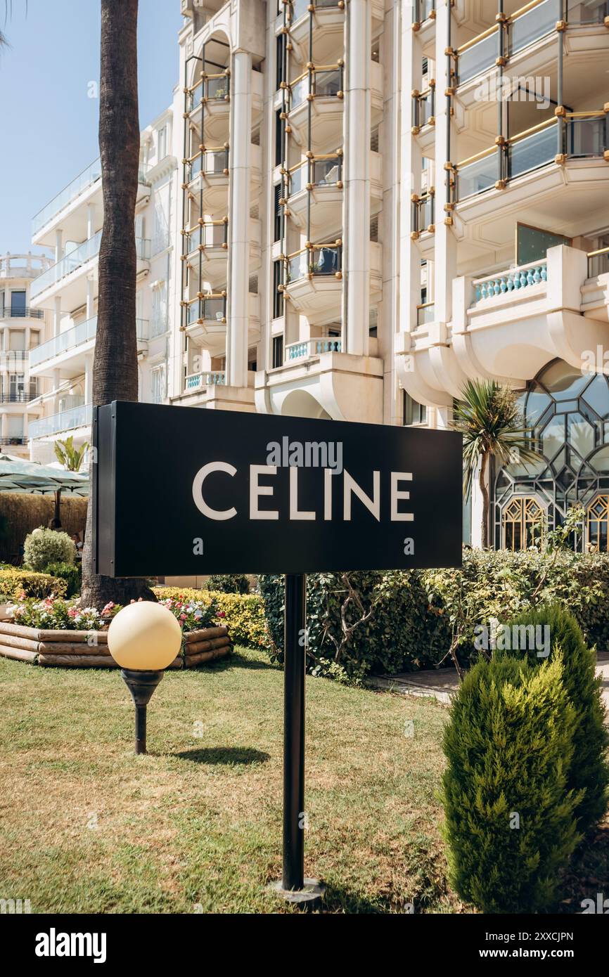 Cannes, France - August 1, 2024: Celine boutique sign on the Croisette ...