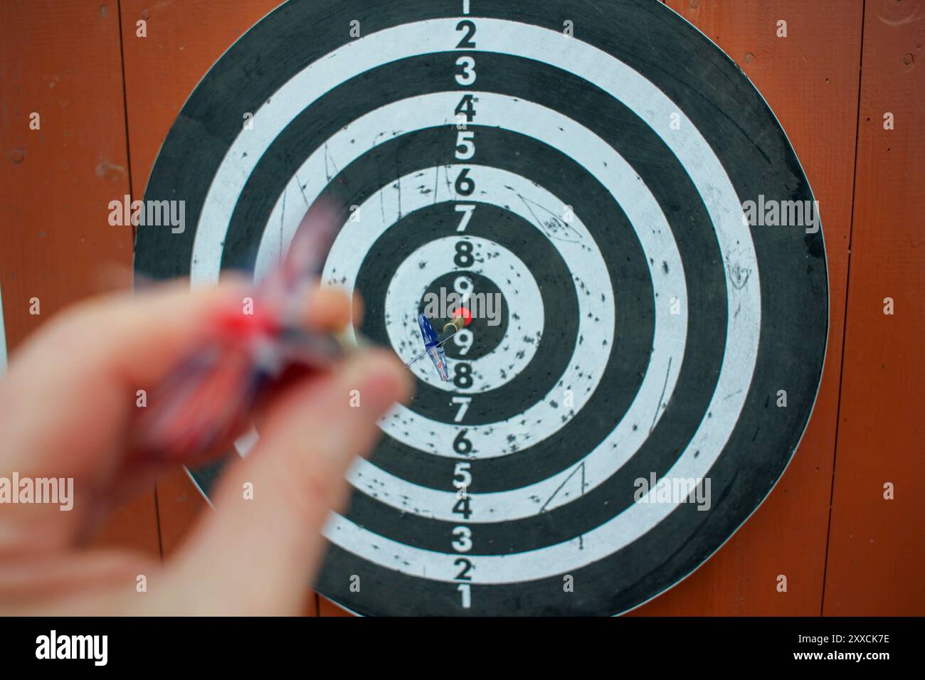 one has got to be relaxed to hit the middle of the bullseye Stock Photo ...