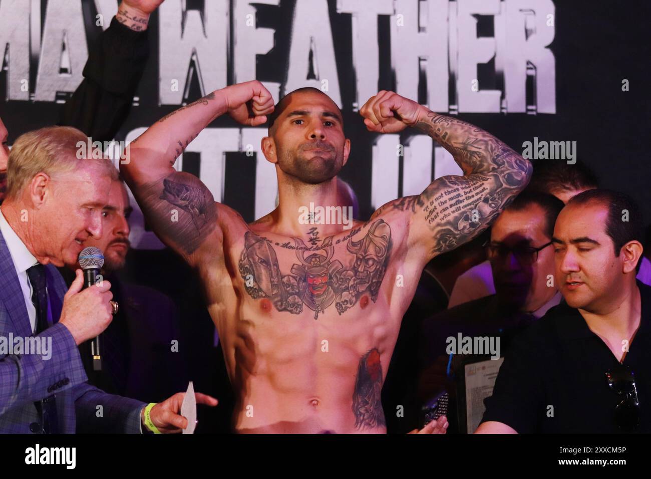 Mexico City, Mexico. 23rd Aug, 2024. John Gotti III poses on the scales ...