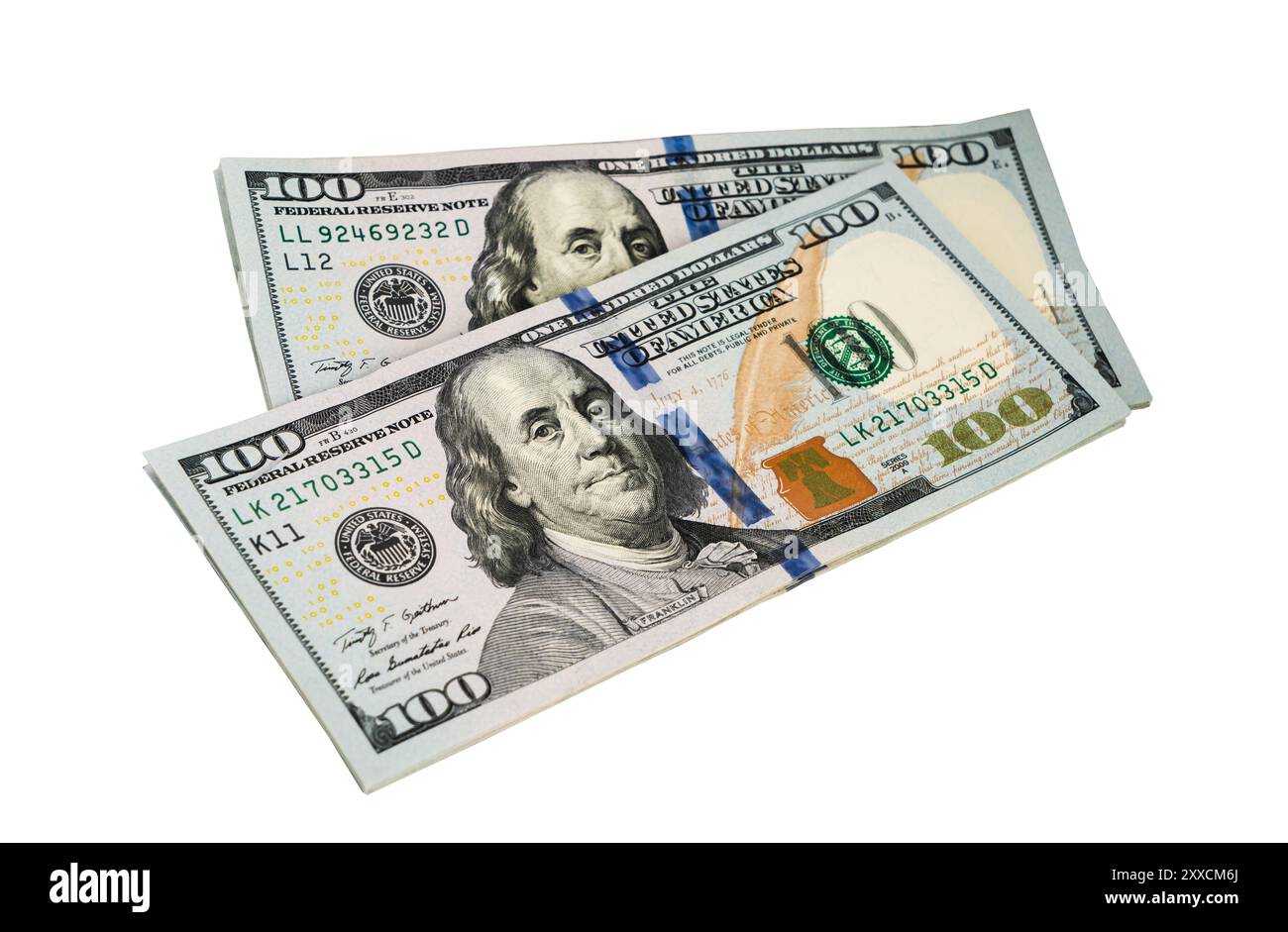 money 100 dollar isolated with clipping path on background. A hundred ...
