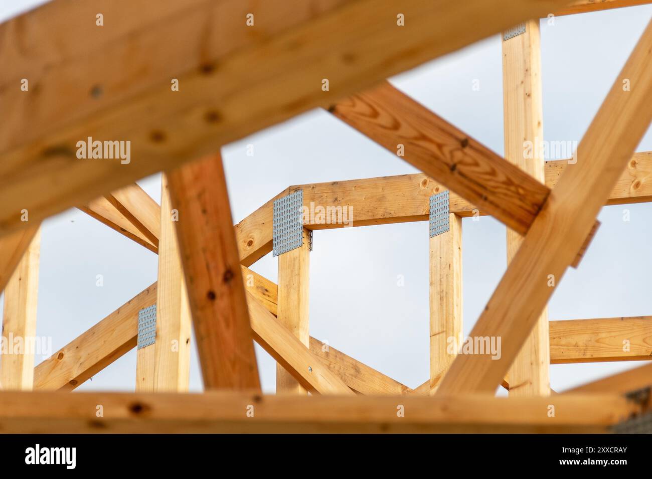 Detailed view of wooden beams and structural reinforcements at a ...