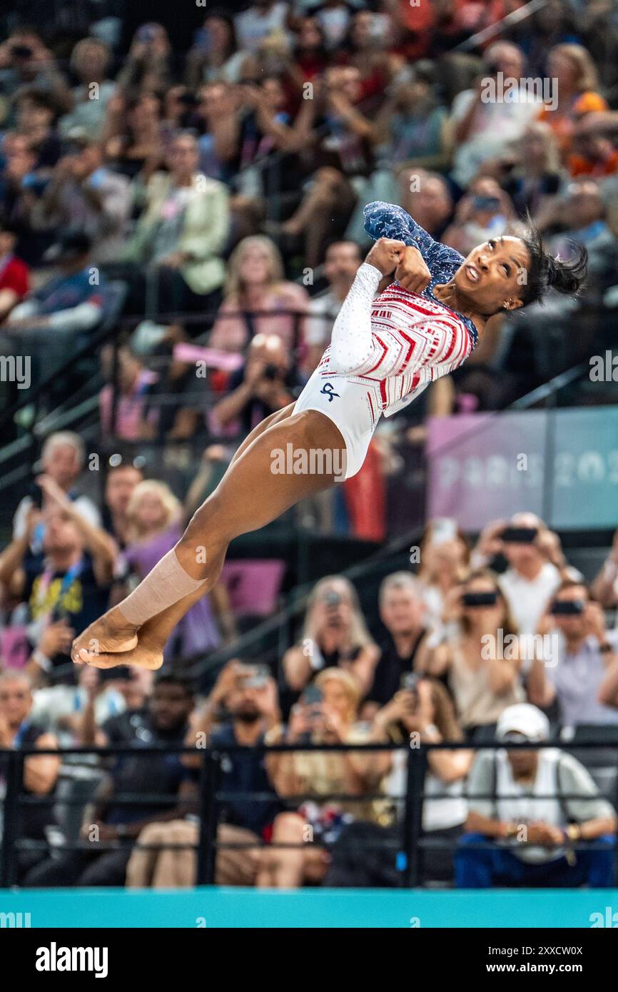 Simone Biles USA) competes on the vault during the Women's Gymnatics ...