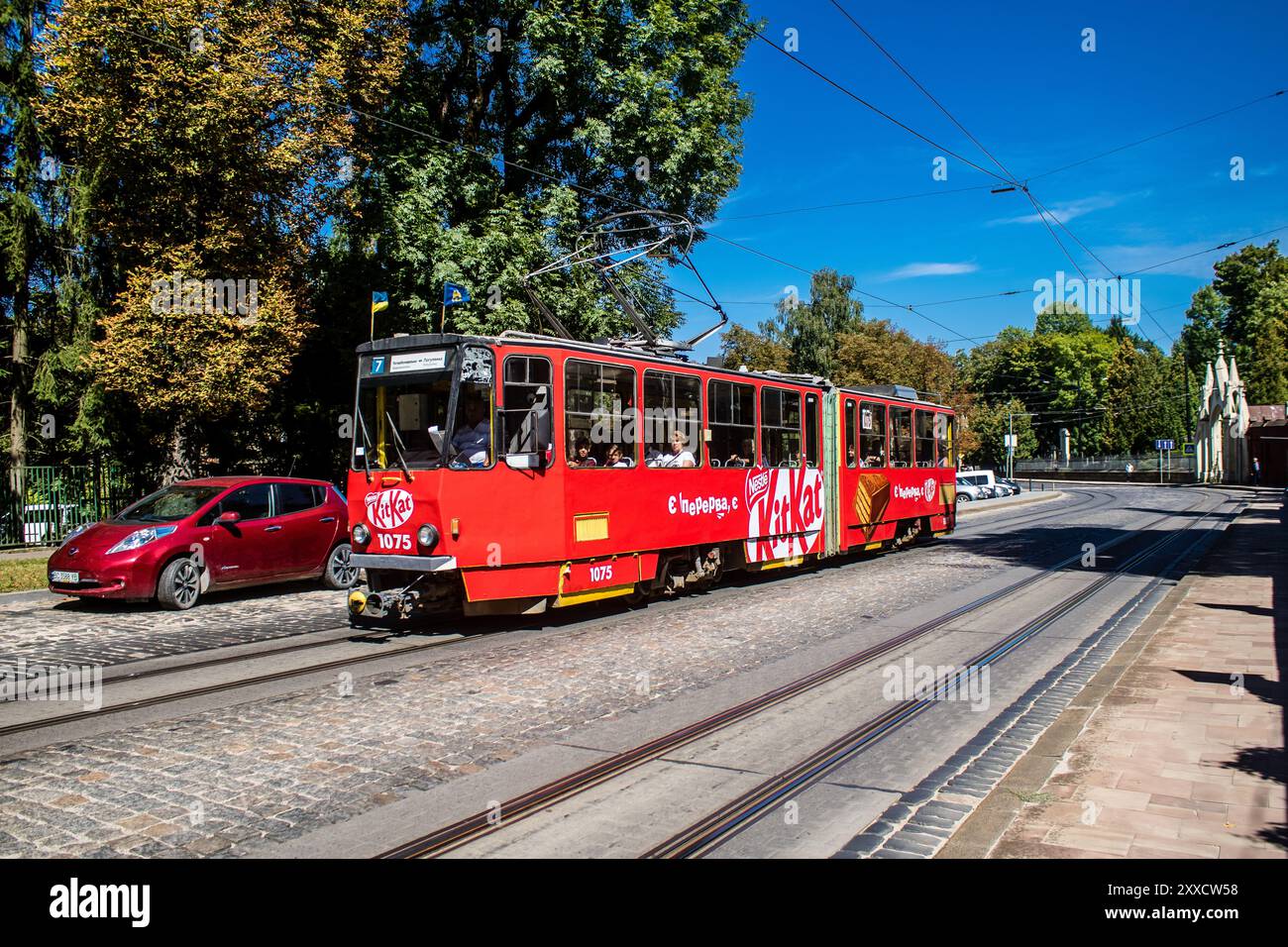Lviv, Ukraine, August 23, 2024 Lviv tram continues to operate while the ...