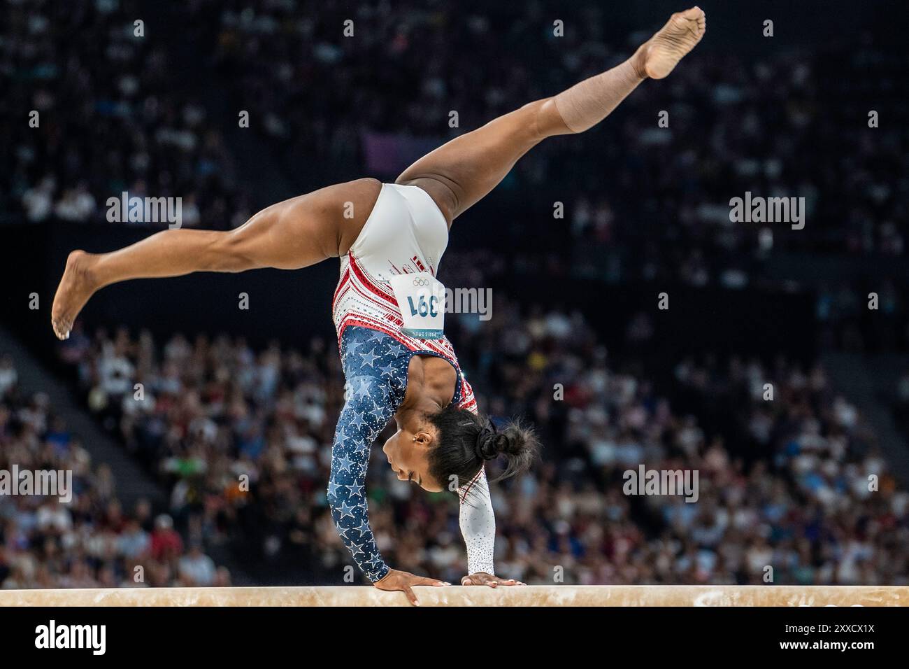 Simone Biles USA) competes on the balance beam during the Women's ...