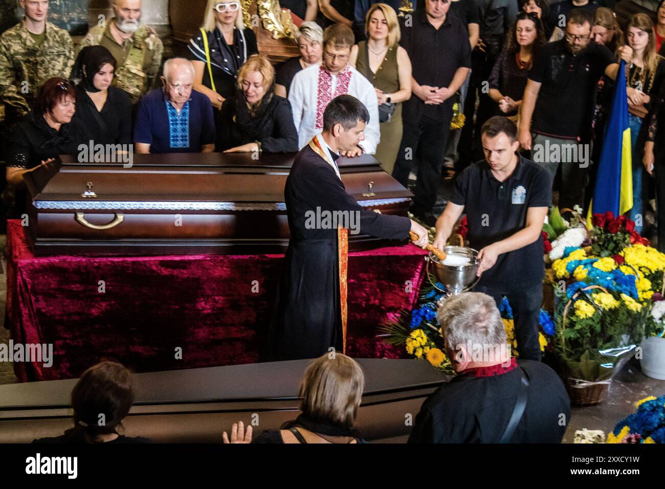 Lviv, Ukraine, August 23, 2024 Orthodox Catholic priests perform a ...