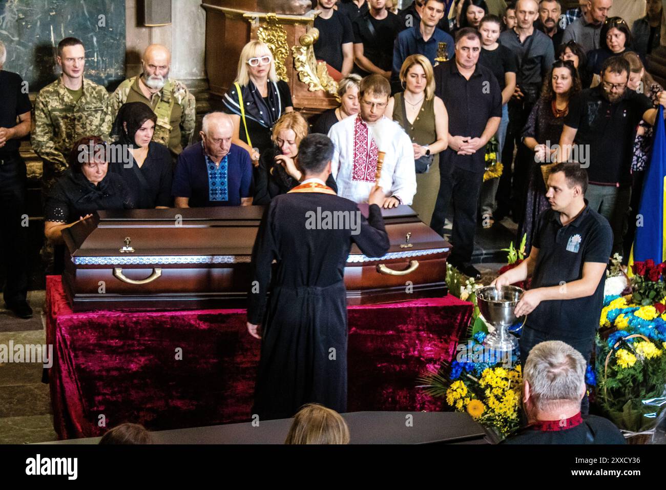 Lviv, Ukraine, August 23, 2024 Orthodox Catholic priests perform a ...