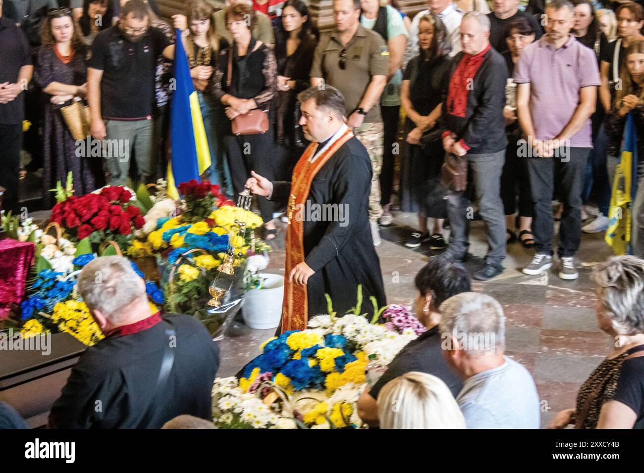 Lviv, Ukraine, August 23, 2024 Orthodox Catholic priests perform a ...
