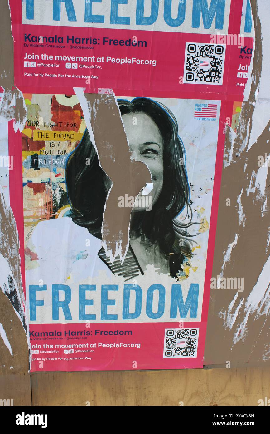 Torn and ripped Kamala Harris Freedom poster on Ashland Avenue in ...