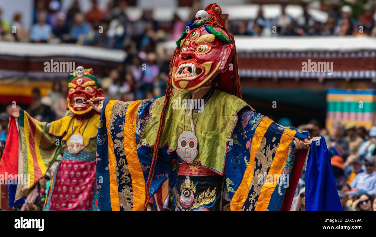 Ladakhi monks wearing traditional costume and performing Cham dance at ...