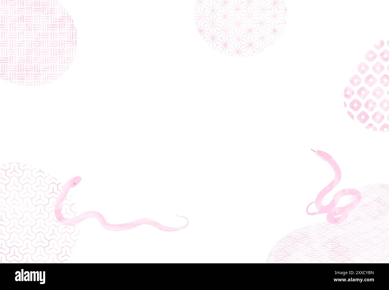 Japanese-style New Year's card for the year of the Snake 2025, pink ...