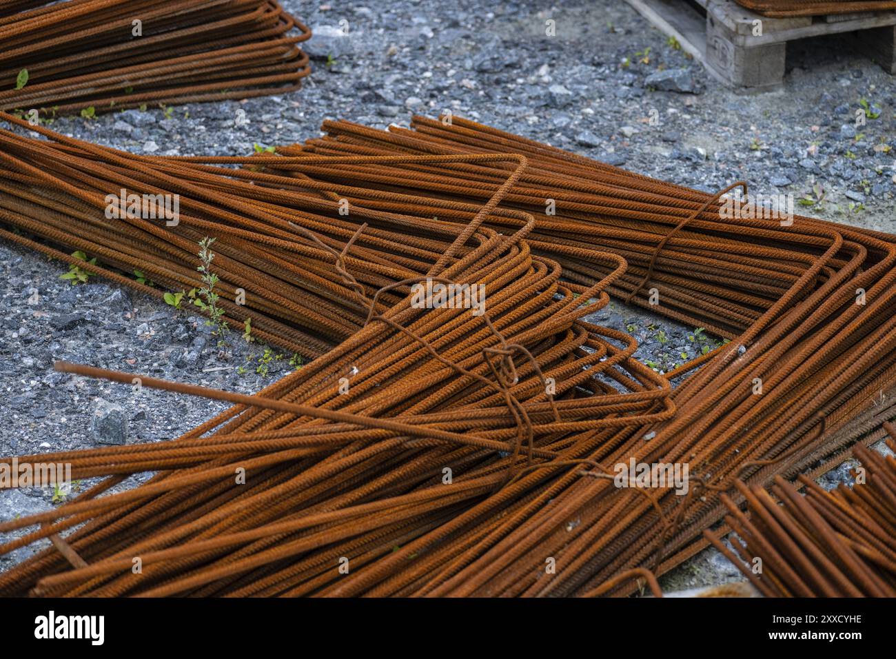Piles of rusty rebar ready to be used at a construction site Stock ...