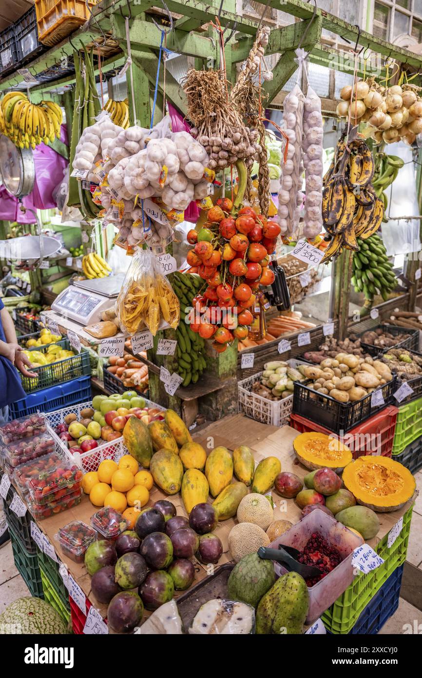Display of fruit and vegetables at a market stall, Mercado Central de ...