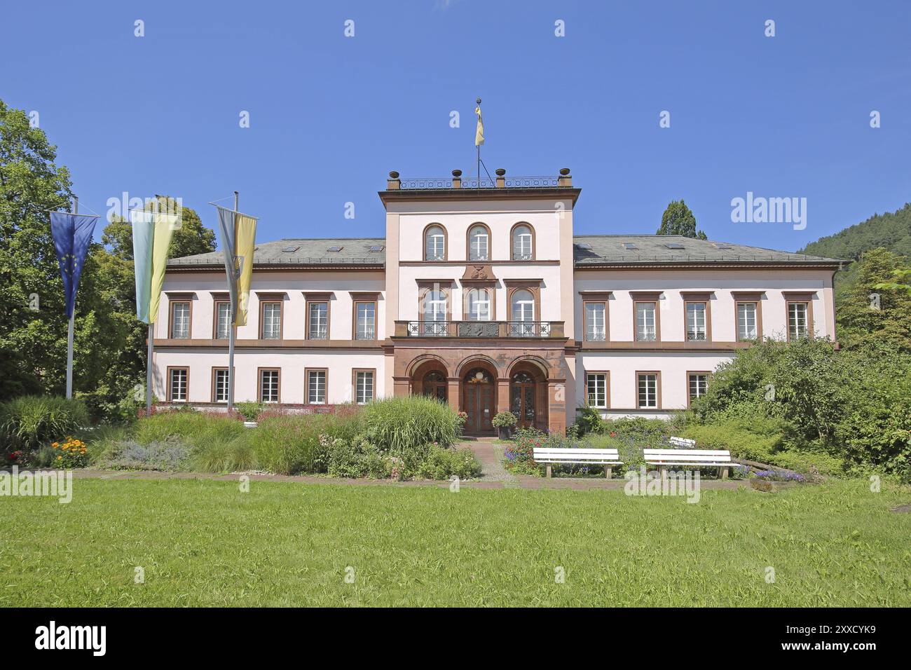 Castle and town museum built in 1840, EU flag, Schramberg, Southern ...