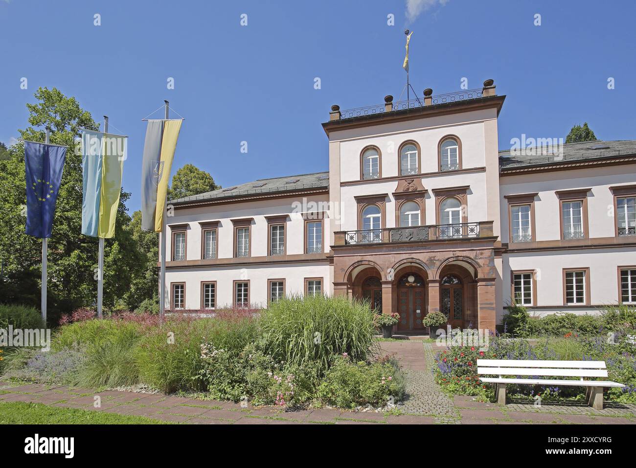 Castle and town museum built in 1840, EU flag, Schramberg, Southern ...
