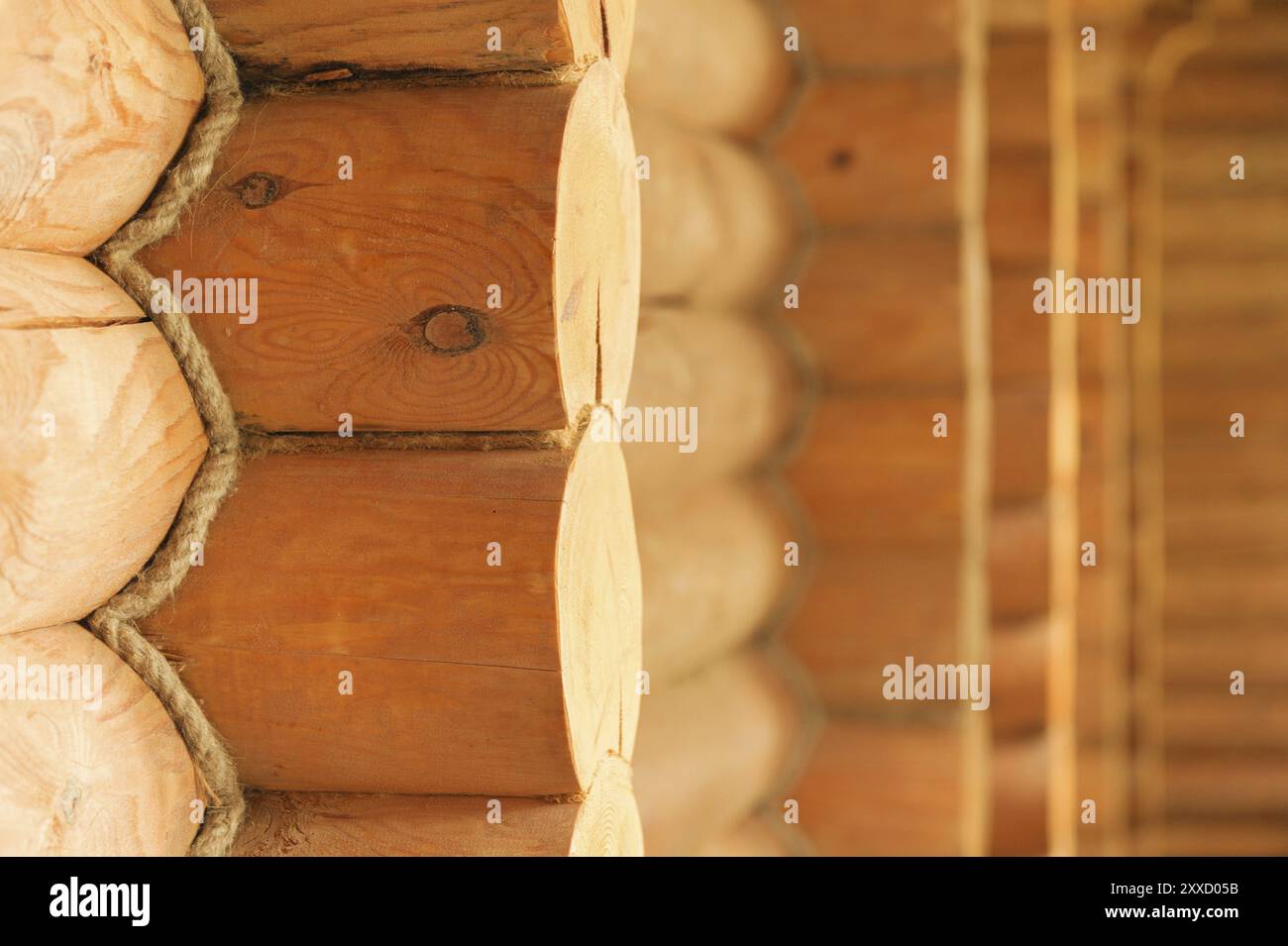 Close-up of elements of a wooden blockhouse and its walls in the ...