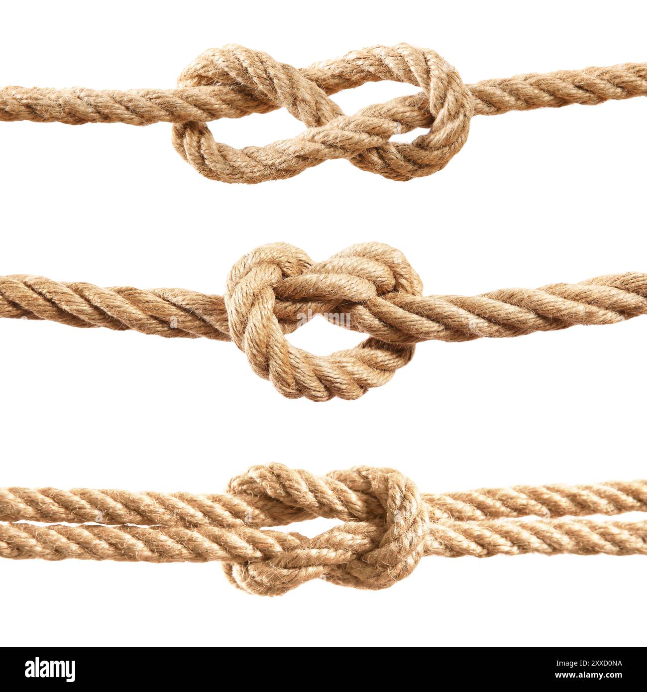 Ropes with different knots isolated on white, set Stock Photo - Alamy