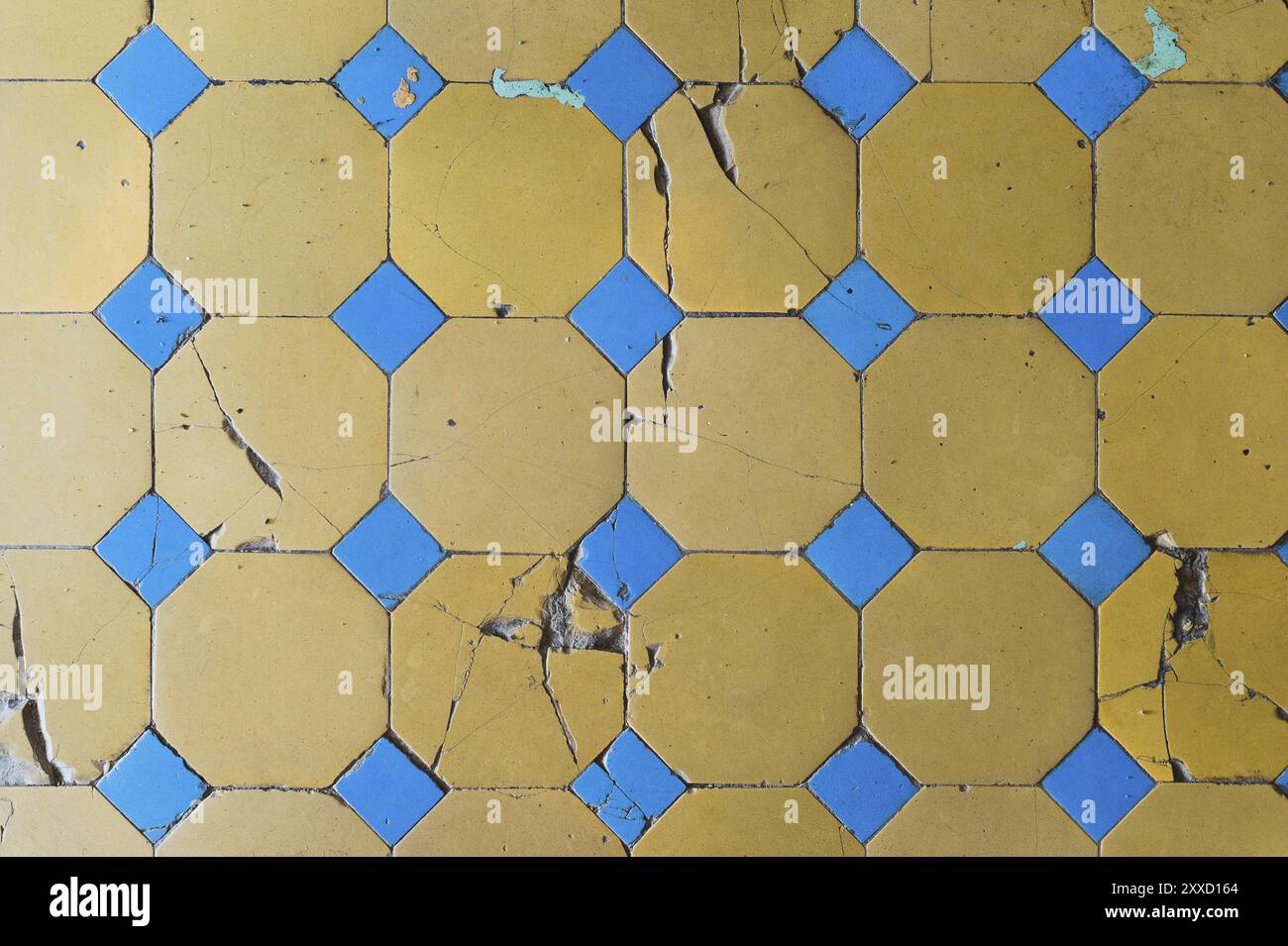 Close-up of an old floor tile with a two-tone pattern. Chapped floor ...