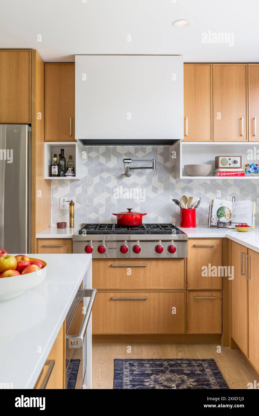 Area around new Wolf range top in new remodeled kitchen in mid-century ...