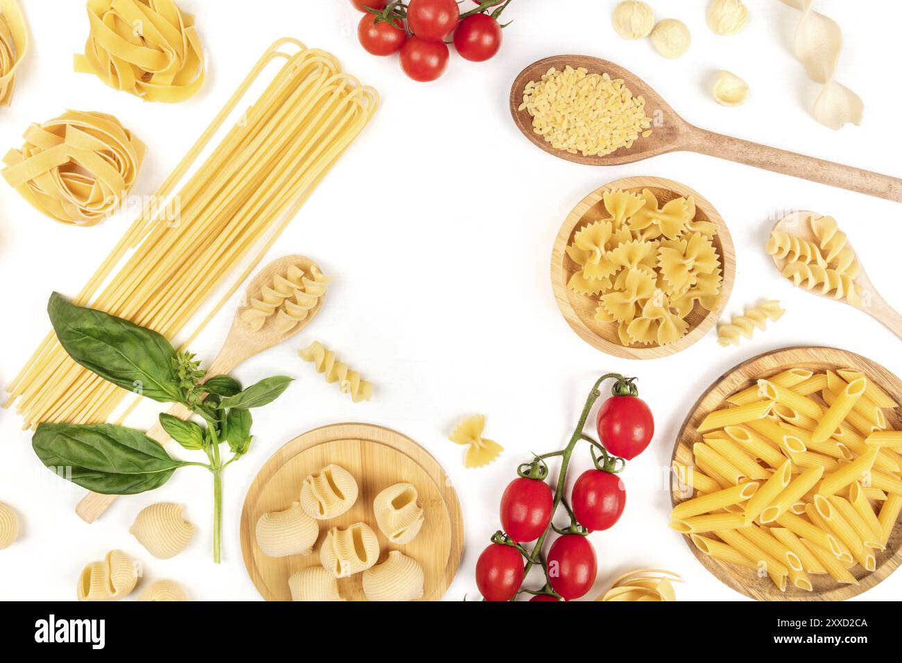 Overhead photo of different types of pasta, including spaghetti, penne ...