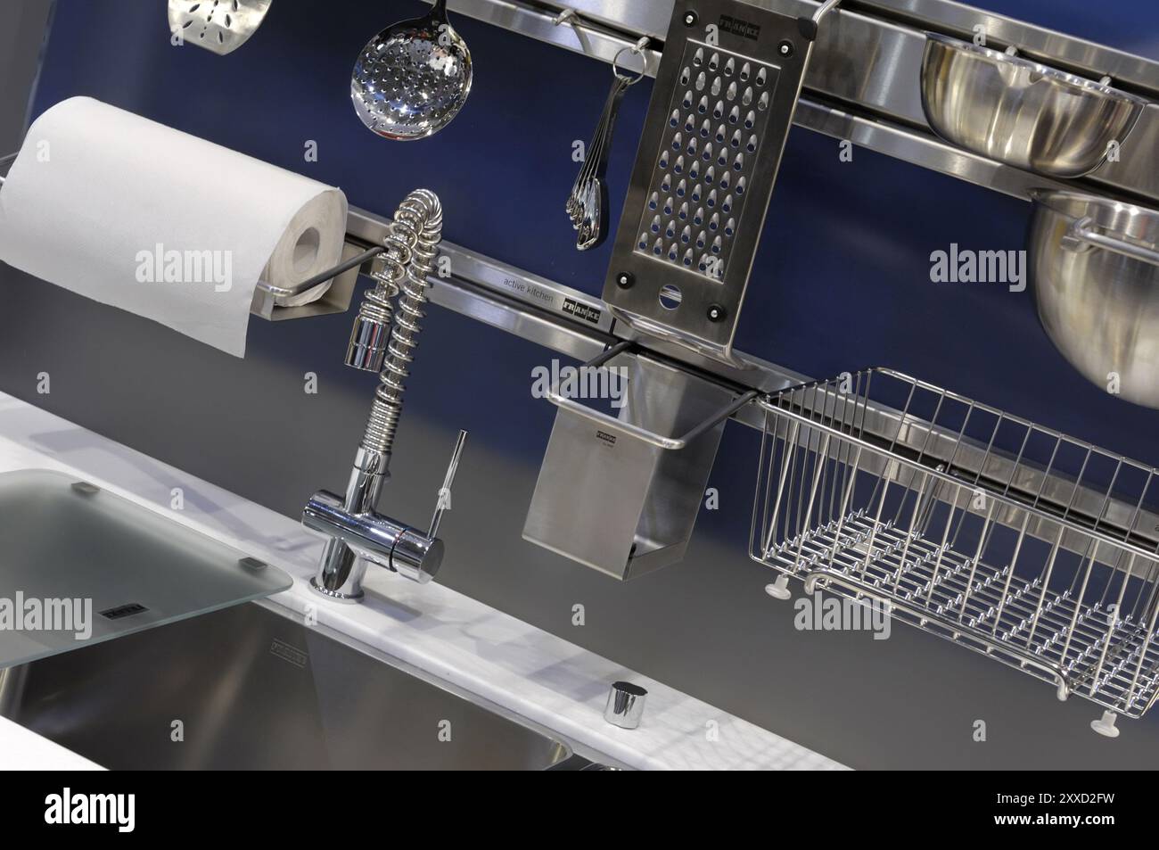 FRANKE Active Kitchen Stainless steel sink and accessories Stock Photo ...