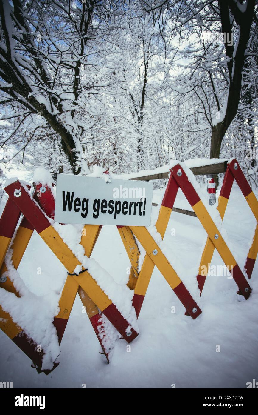 Closed walking path, winter, danger of avalances Stock Photo - Alamy