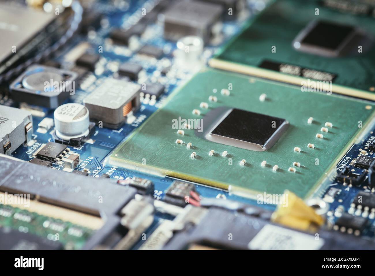 Computer chip on a circuit board, close up, Computer technology Stock ...