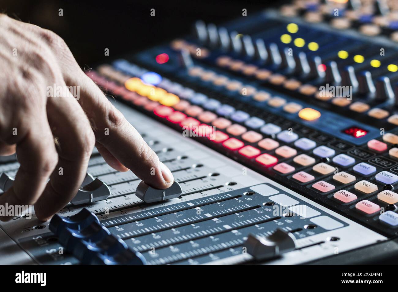 Professional music production in a sound recording studio, mixer desk ...