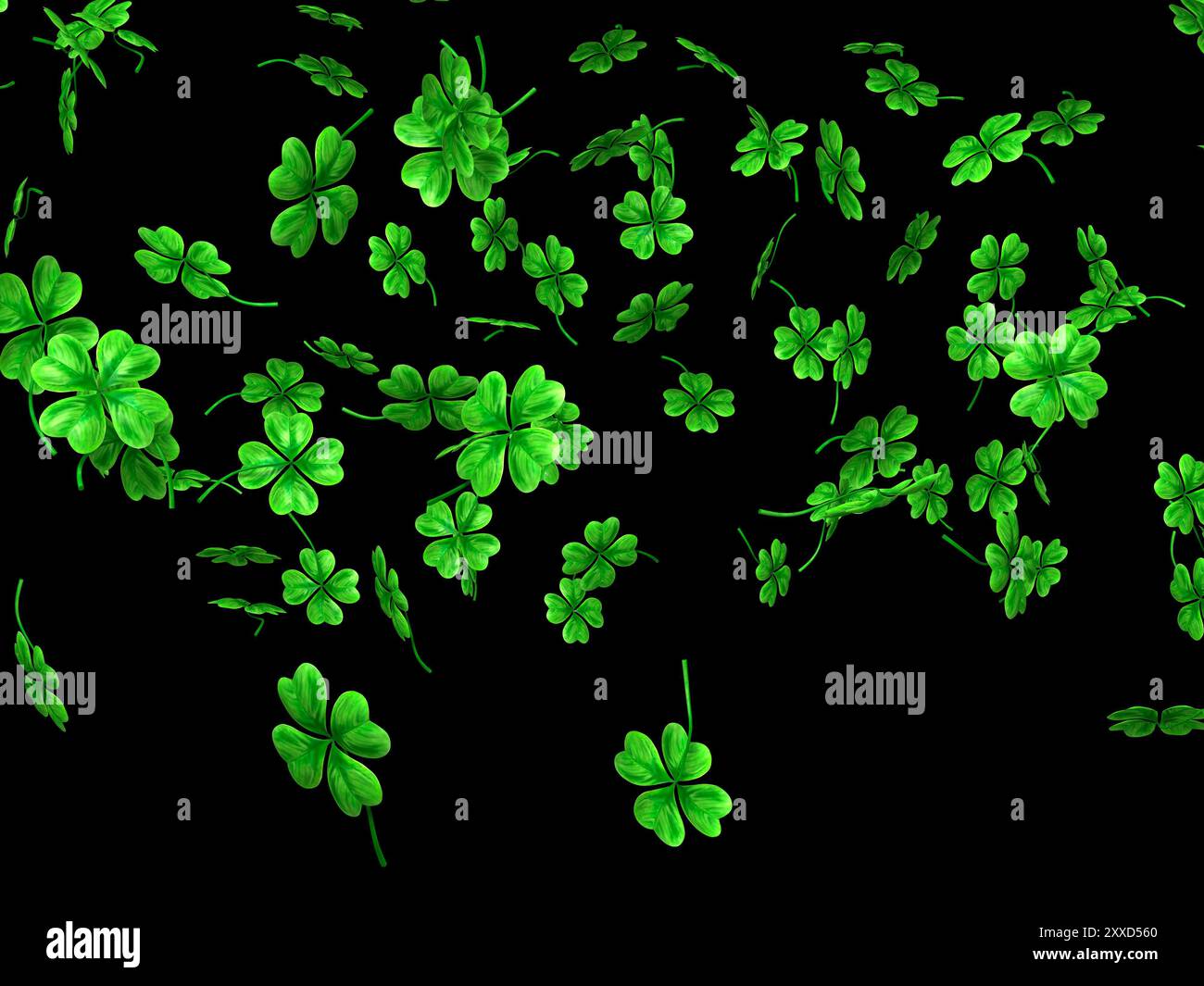3D illustration of falling shamrock leaves Saint Patricks day symbol ...