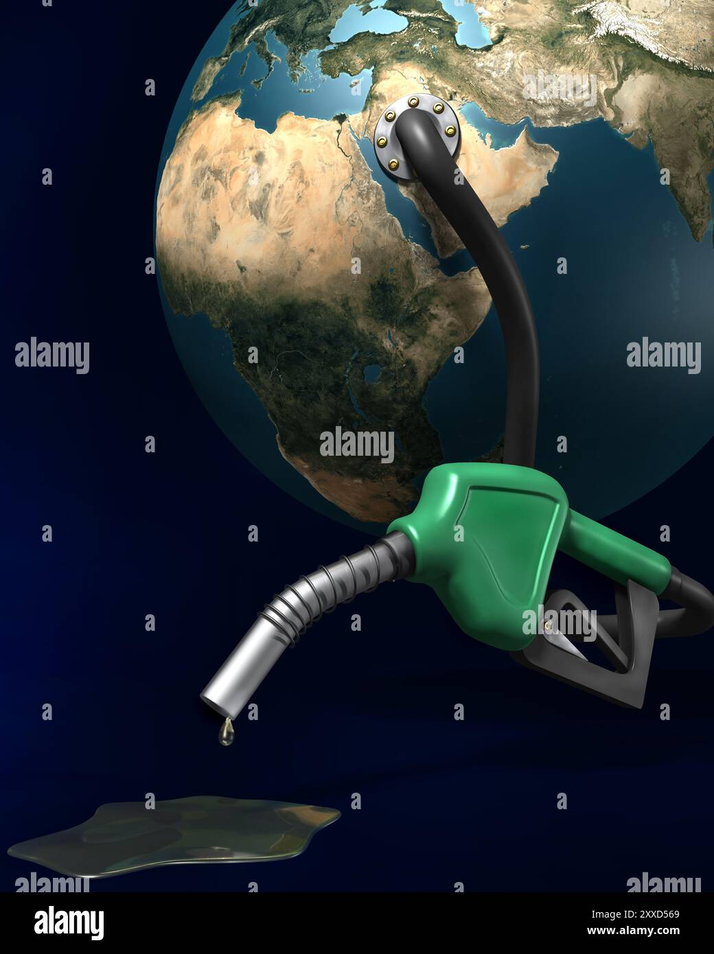 Last drops of gasoline coming out of a gas station nozzle connected to ...