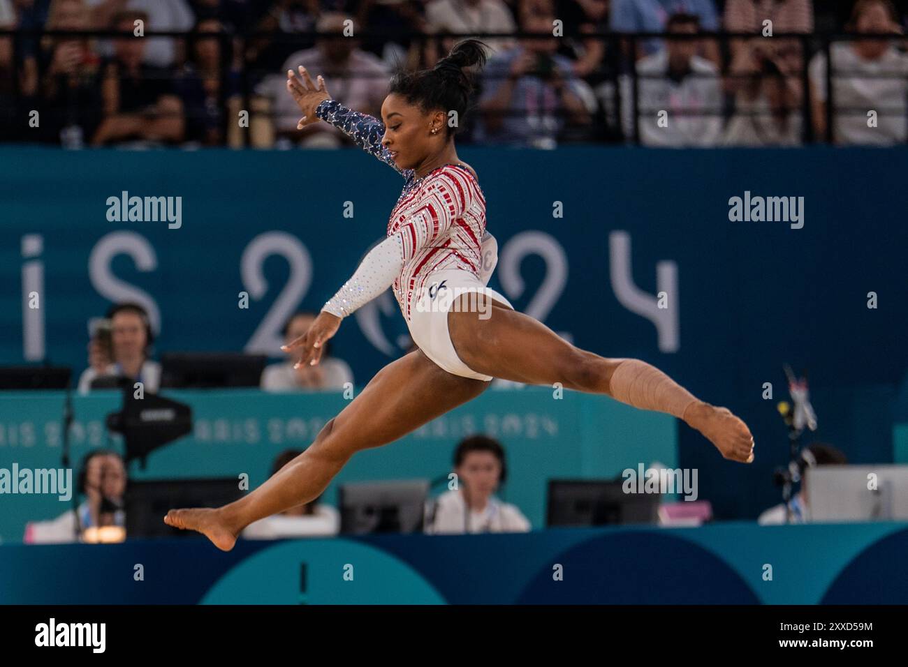 Simone Biles USA) competes on the floor exercise during the Women's ...