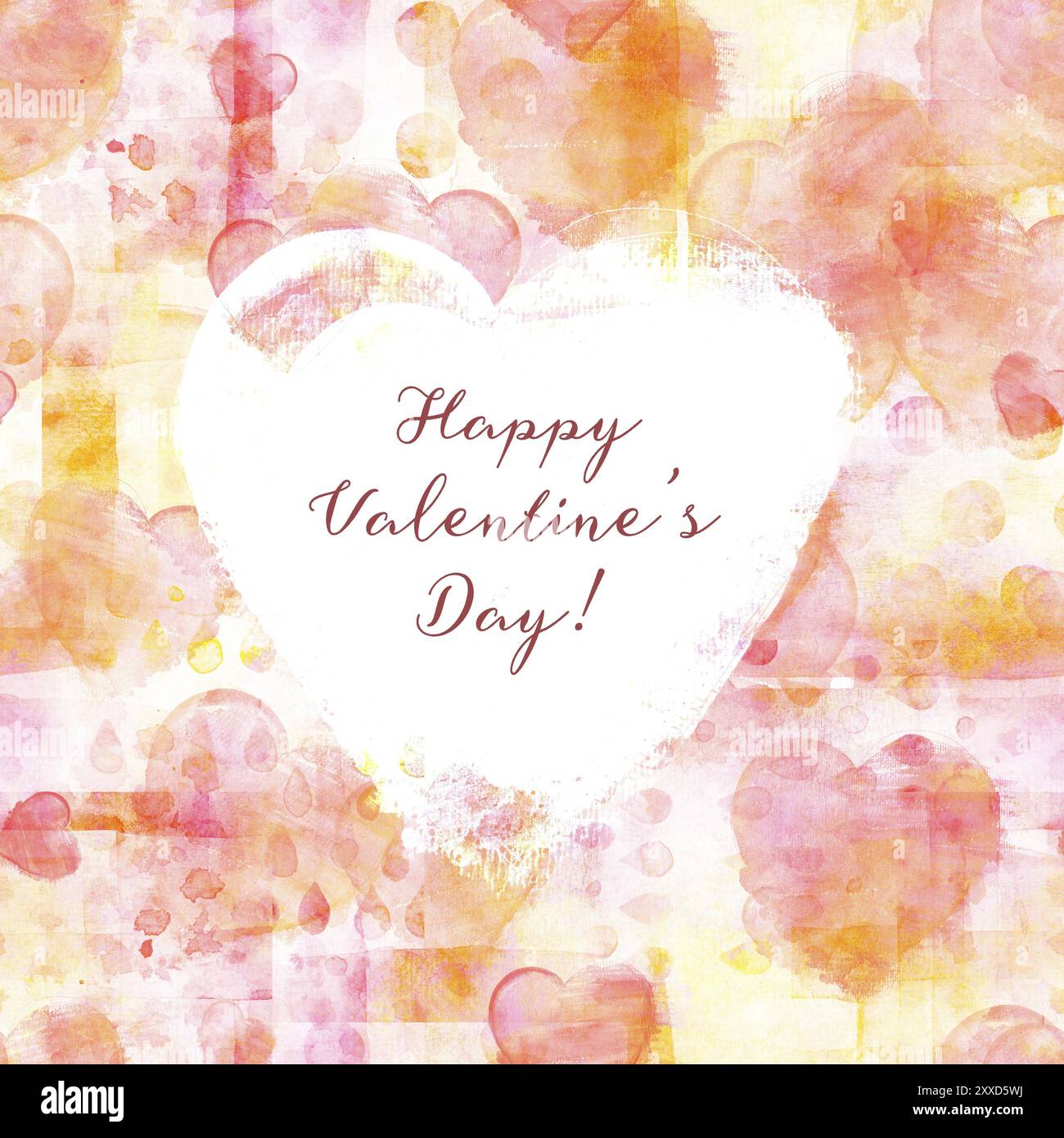 Happy Valentine's Day. A frame with hand drawn watercolor hearts, a ...
