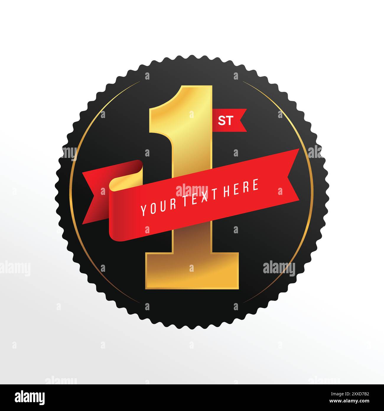 1st gold vector template with red ribbon for icon, logo, first place ...