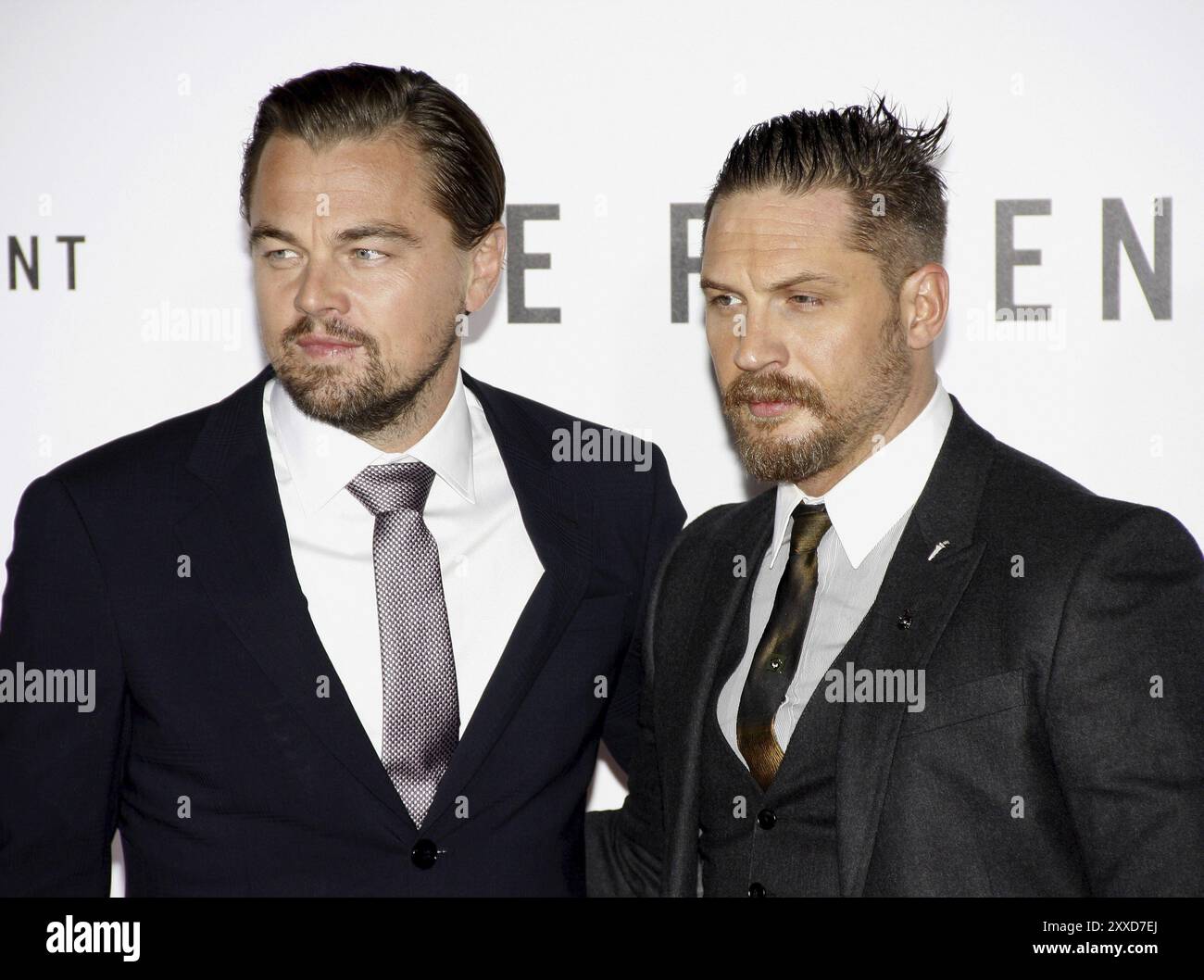 HOLLYWOOD, CA, Leonardo DiCaprio and Tom Hardy at the Los Angeles premiere of 'The Revenant ...