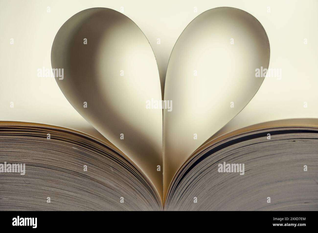 Heart-shaped curved pages of an open book Stock Photo - Alamy