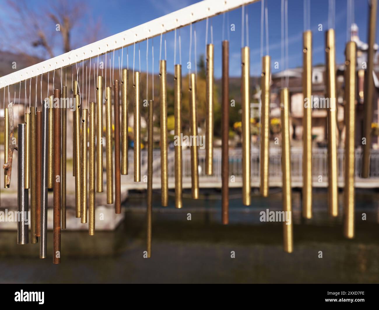 Set of bar chimes outdoors Stock Photo - Alamy