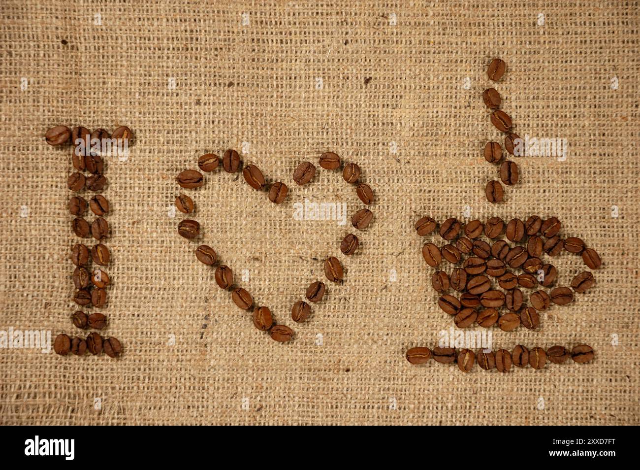 Conceptual artistic pattern I love coffee made from coffee beans on a ...