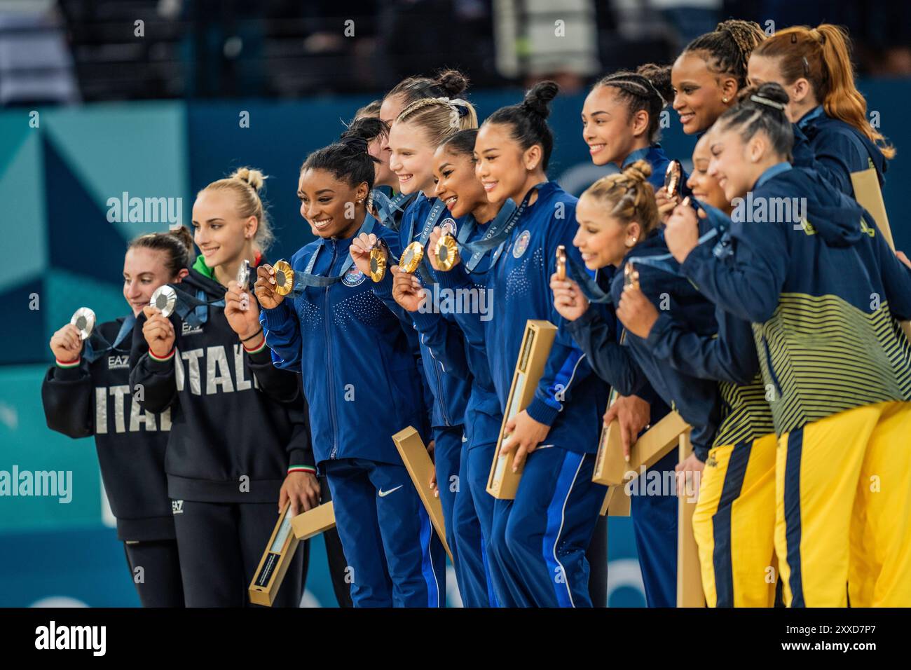 Gold Medal winning USA Women's Gymnatics Team All-around L-R Simone Biles, Jade Carey, Jordan ...