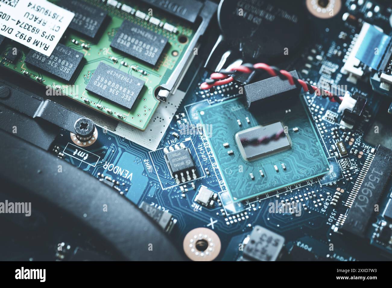 Computer chip on a circuit board, close up, Computer technology Stock ...
