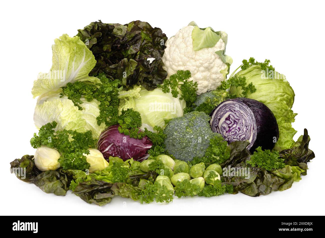 Food still life with all sorts of fresh juicy vegetables and greens ...